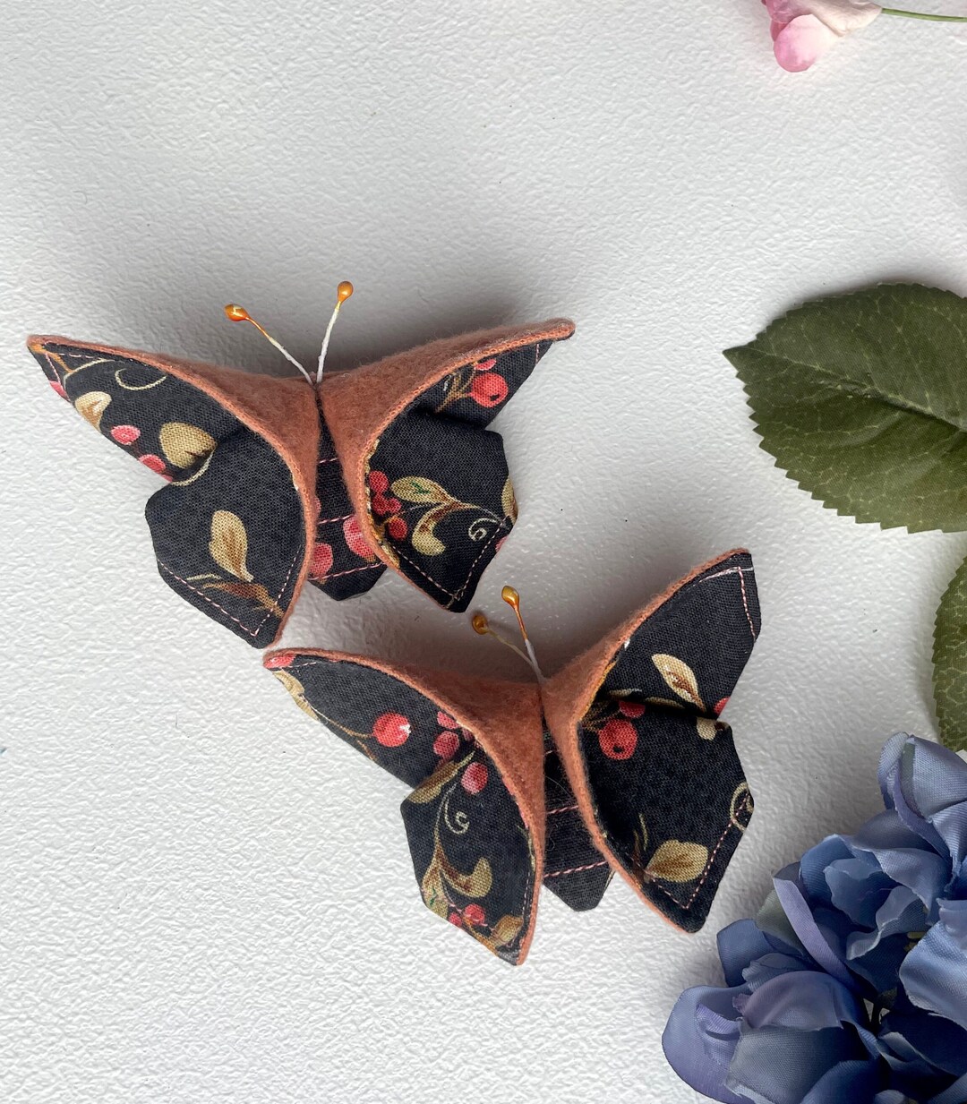 Butterfly Barrettes, Scrappy, Set of 2, Salmon Pink Floral, Unique ...