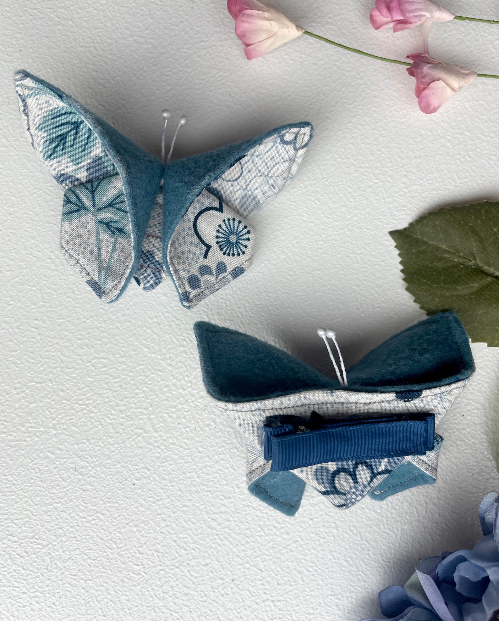 Butterfly Barrettes, Scrappy, Set of 2, Blue Floral, Unique Barrette ...