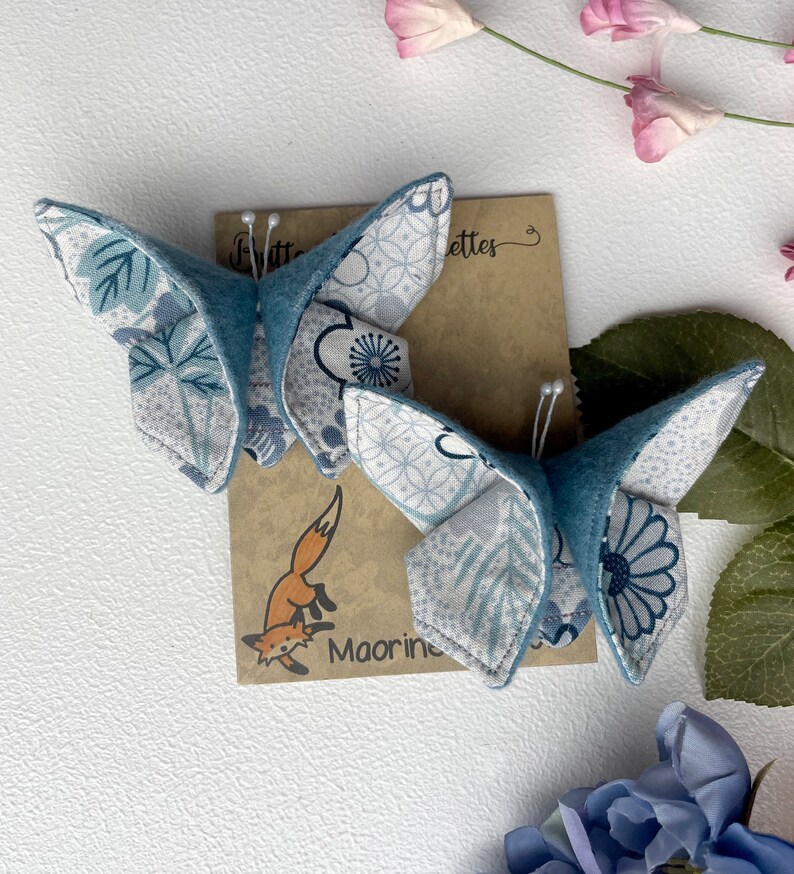 Butterfly Barrettes, Scrappy, Set of 2, Blue Floral, Unique Barrette ...