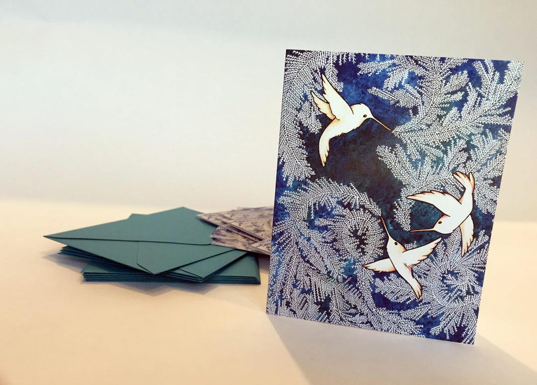 Hummingbird Christmas Note Cards: Teal Envelopes, Set of 10 - Etsy