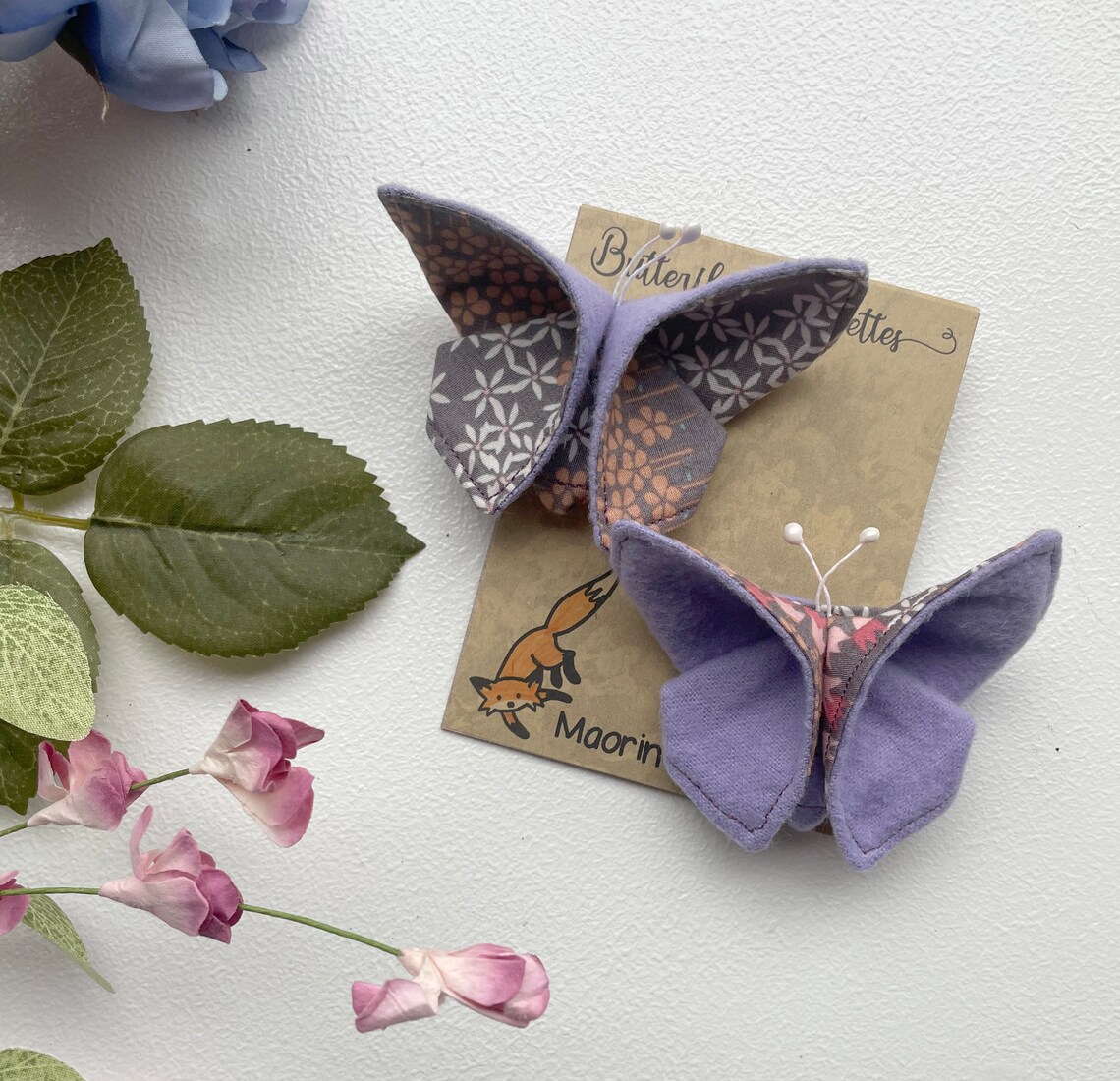 Butterfly Barrettes, Scrappy, Set of 2, Lavender Florals, Unique ...