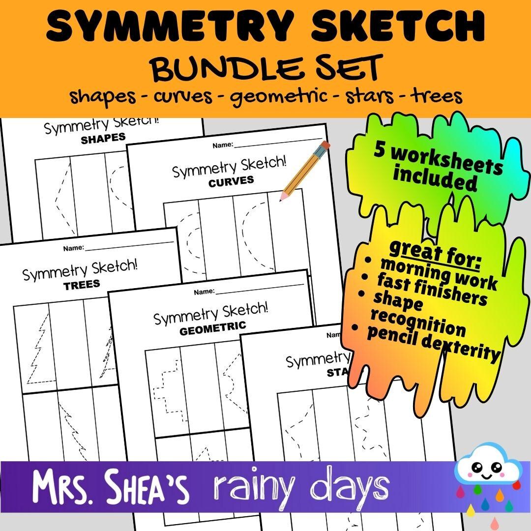 BUNDLE of Symmetry Sketch Worksheets - 5 Activities - Fine Motor Skill ...