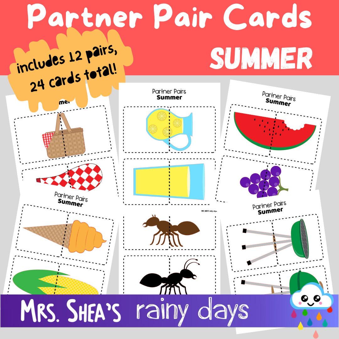Partner Pair Cards - Summer Themed - Partner Match Set - Etsy