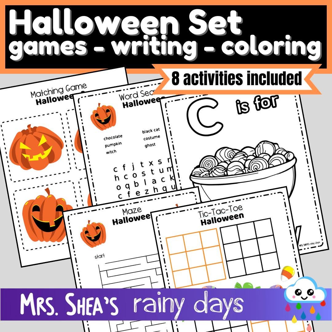 Halloween Activity Set - 8 Activities - Games, Writing, Coloring ...
