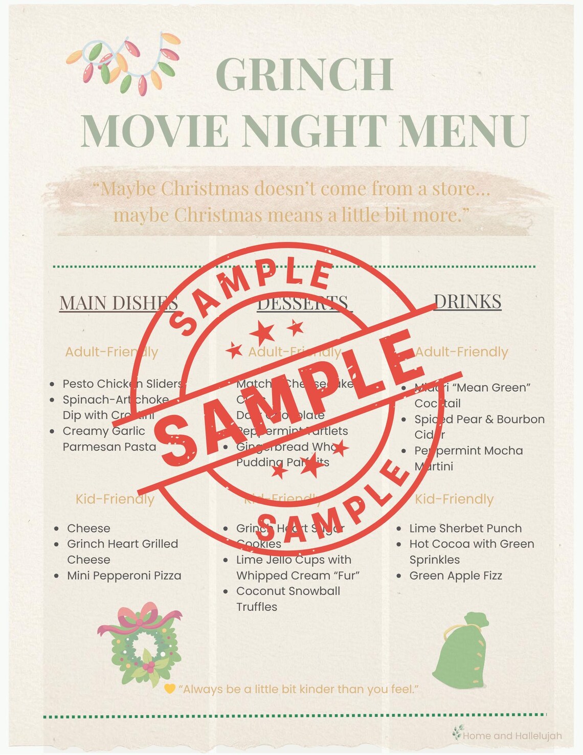 The Grinch Christmas Menu Template – Printable & Editable - Etsy