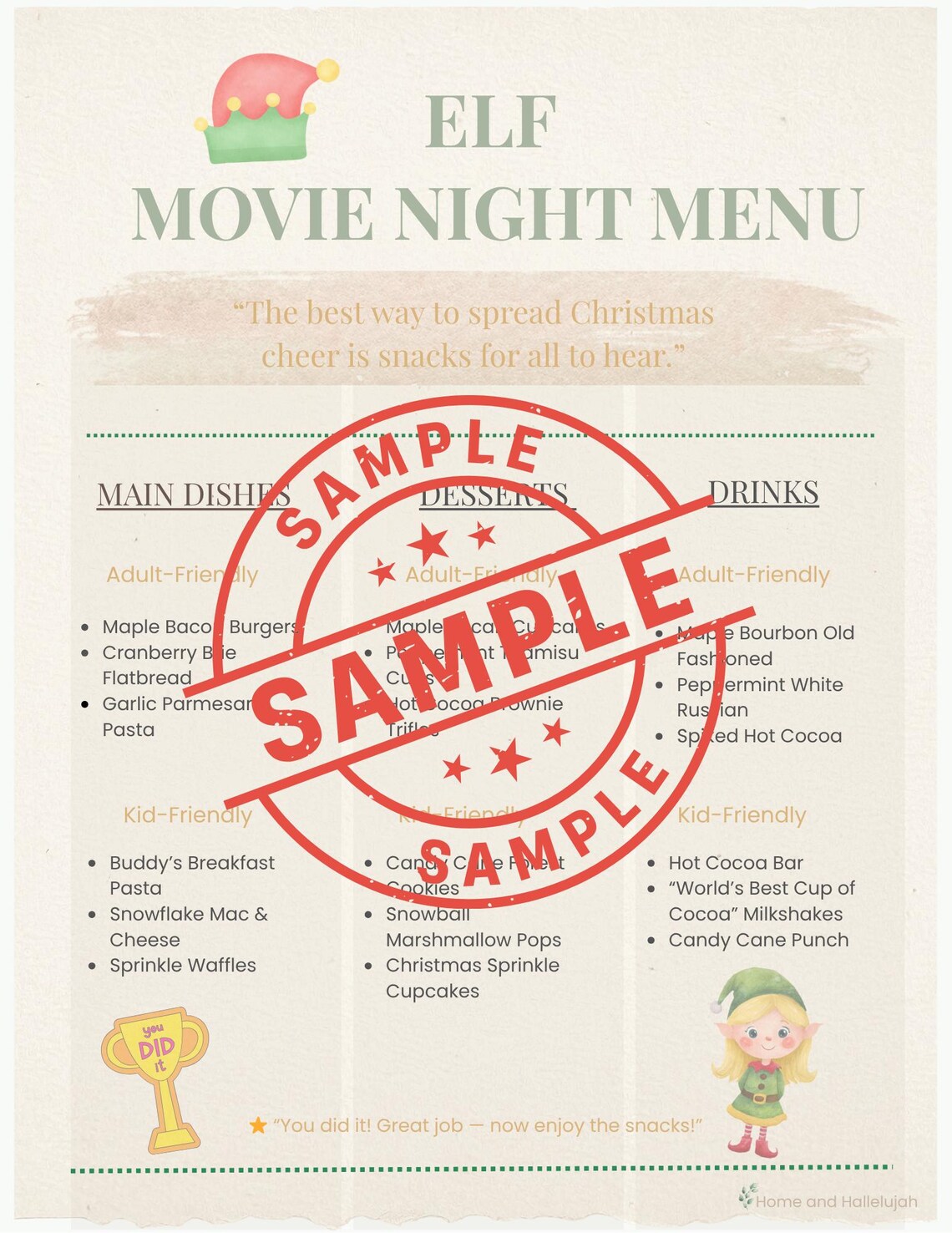 Elf Christmas Menu Template – Printable & Editable - Etsy