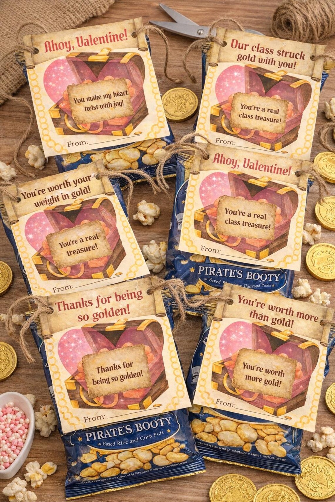 Pirate's Booty Valentine's Day Tags, Treasure Chest Classroom Valentines (PDF&PNG) - Etsy