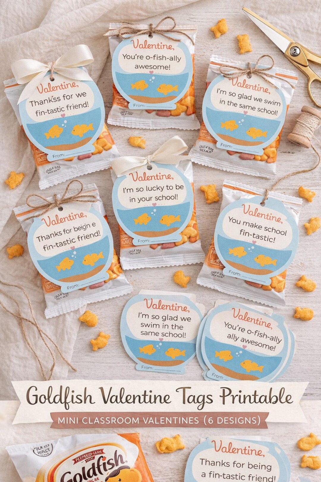 Goldfish Valentine's Day Tags, School Classroom Valentines (PDF ...