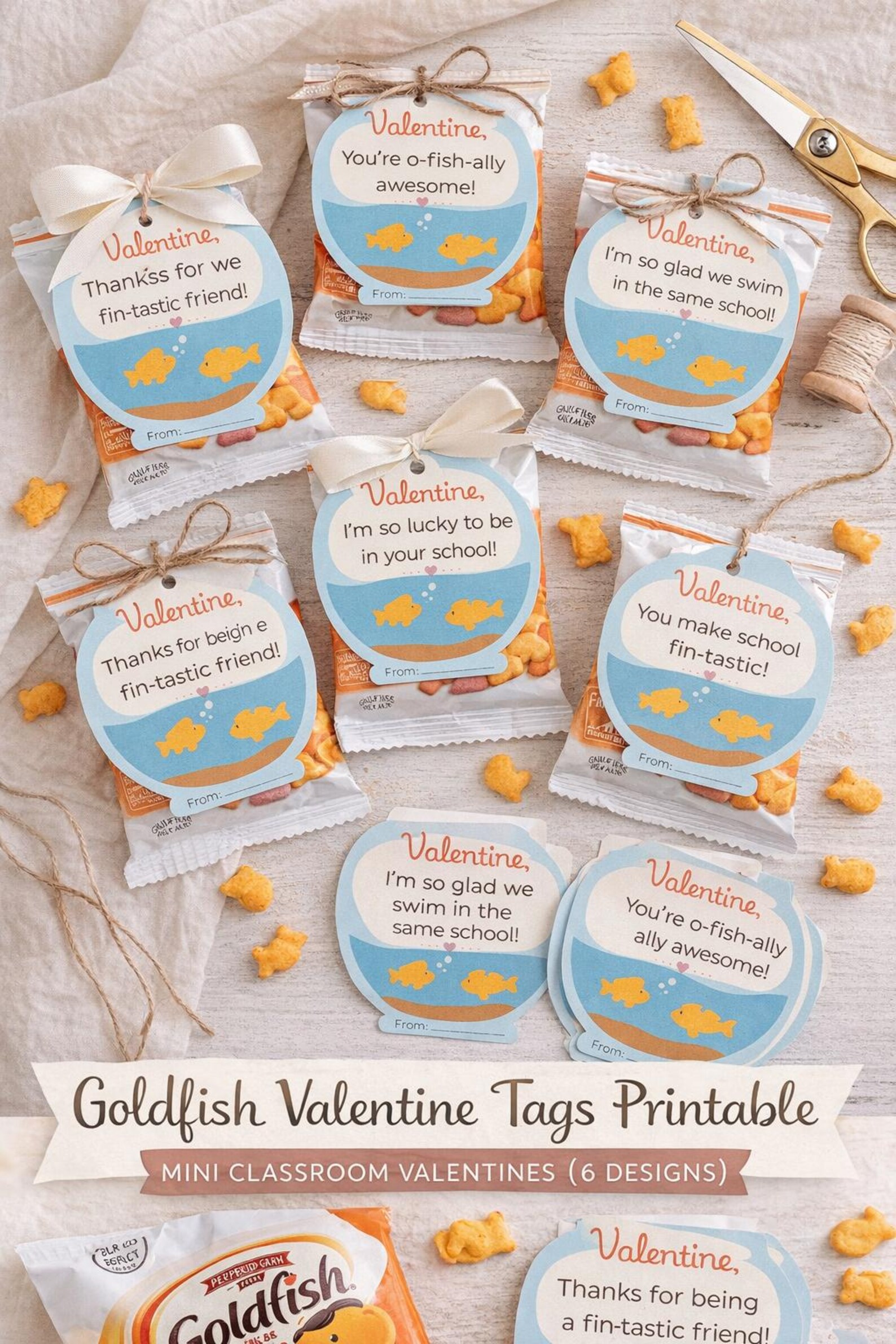 Goldfish Valentine's Day Tags, School Classroom Valentines (PDF ...