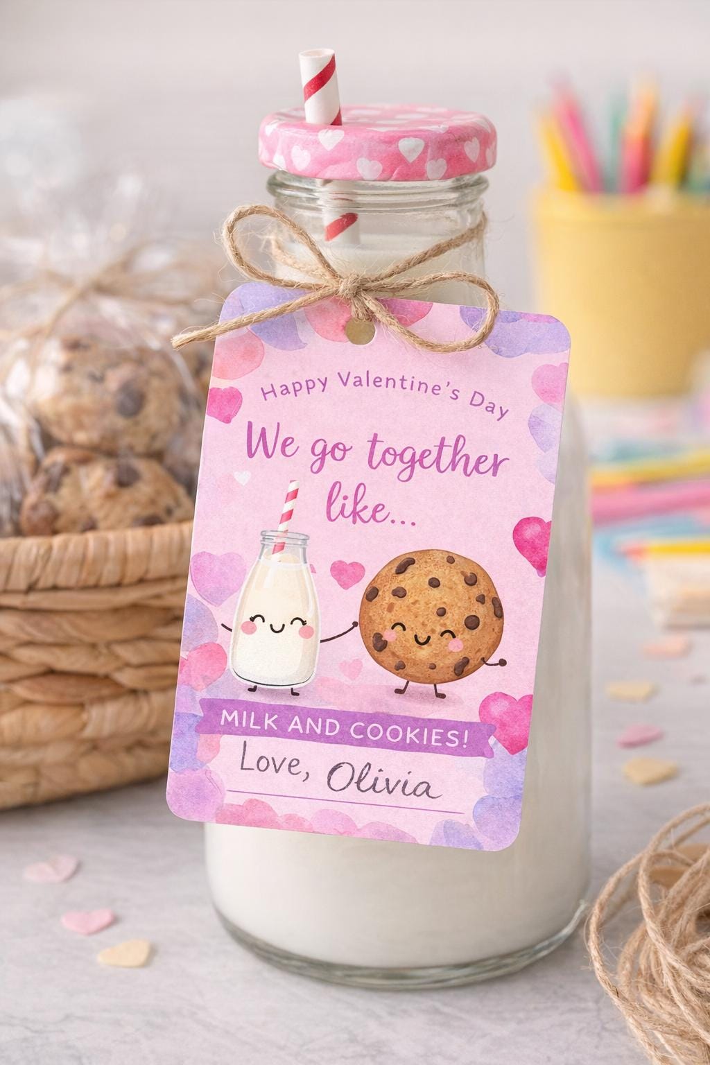 Milk and Cookies Valentine's Day Tags, Printable Gift Tags (PDF ...