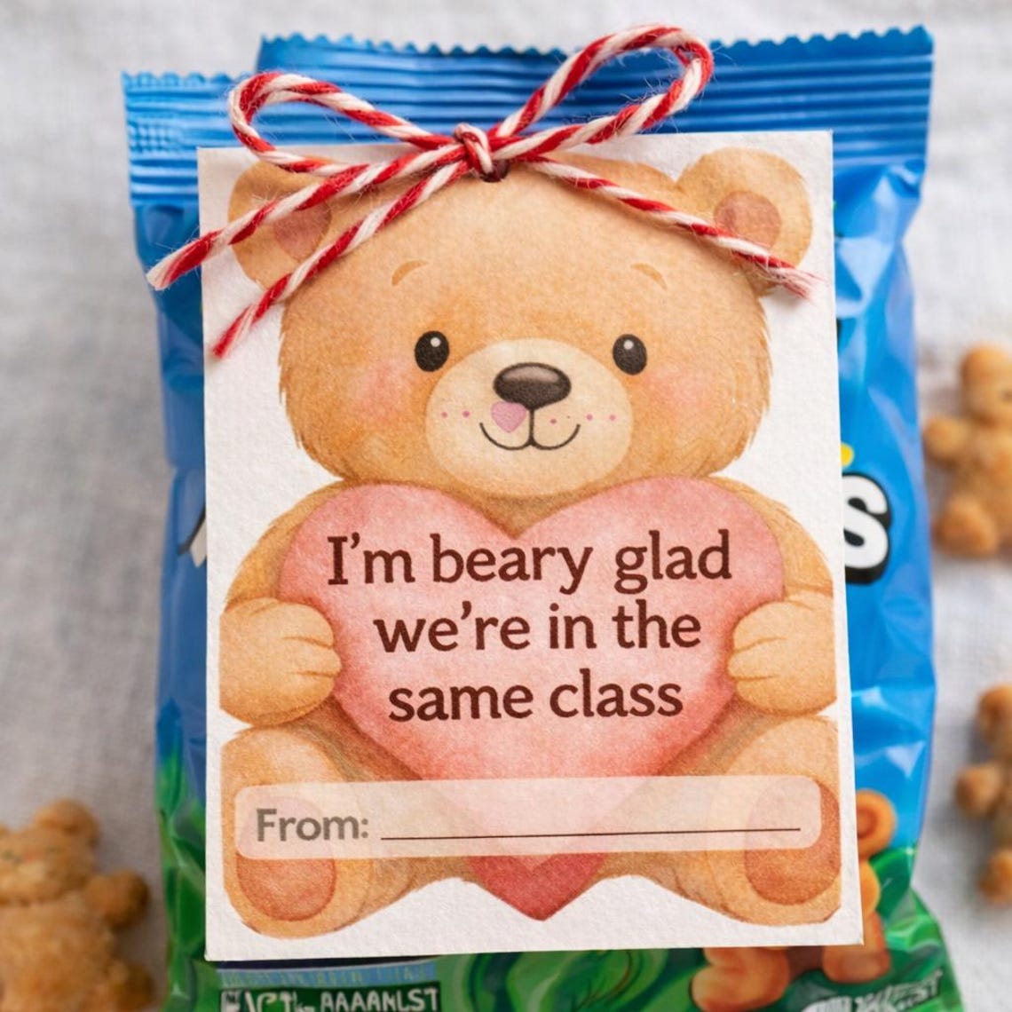 Teddy Grahams Bear Valentine Tags, Printable Classroom Valentines (PDF ...
