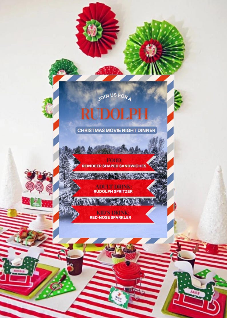 Rudolph Movie Night Menu Printable | Christmas Dinner Sign - Etsy