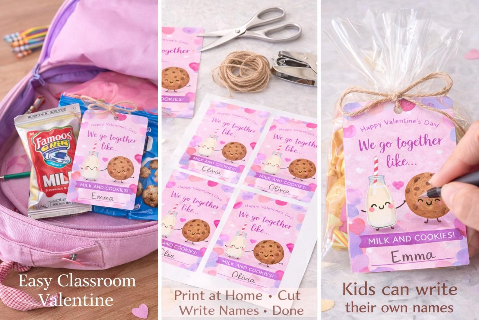 Milk and Cookies Valentine's Day Tags, Printable Gift Tags (PDF ...