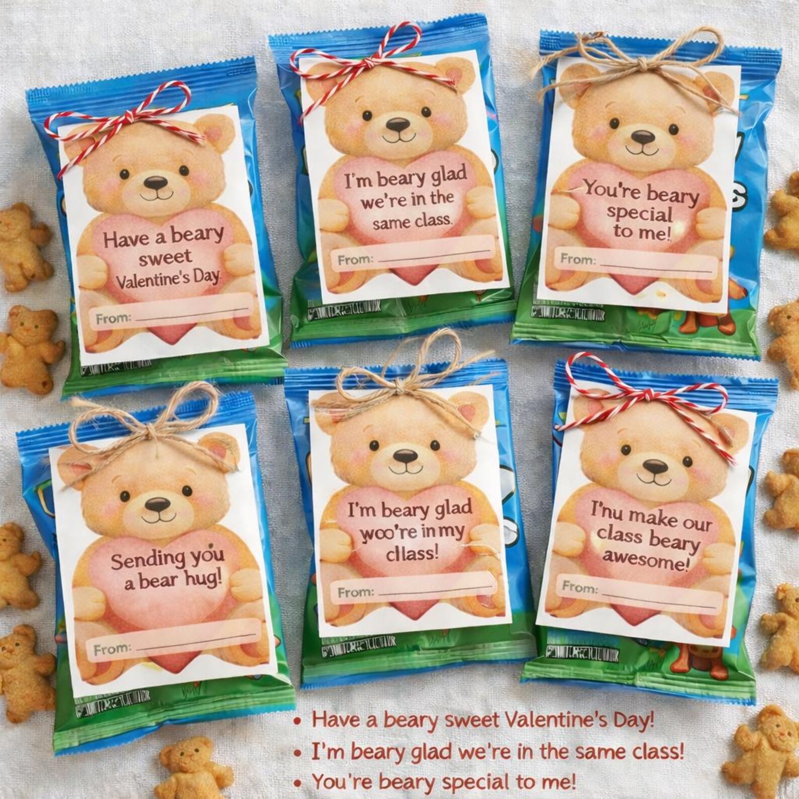 Teddy Grahams Bear Valentine Tags, Printable Classroom Valentines (PDF ...