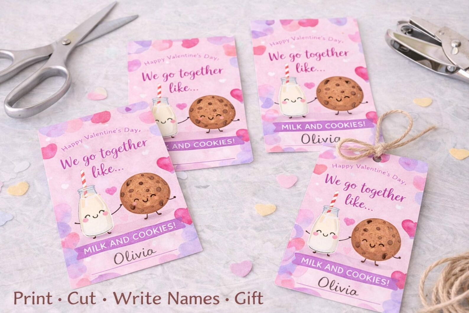 Milk and Cookies Valentine's Day Tags, Printable Gift Tags (PDF ...