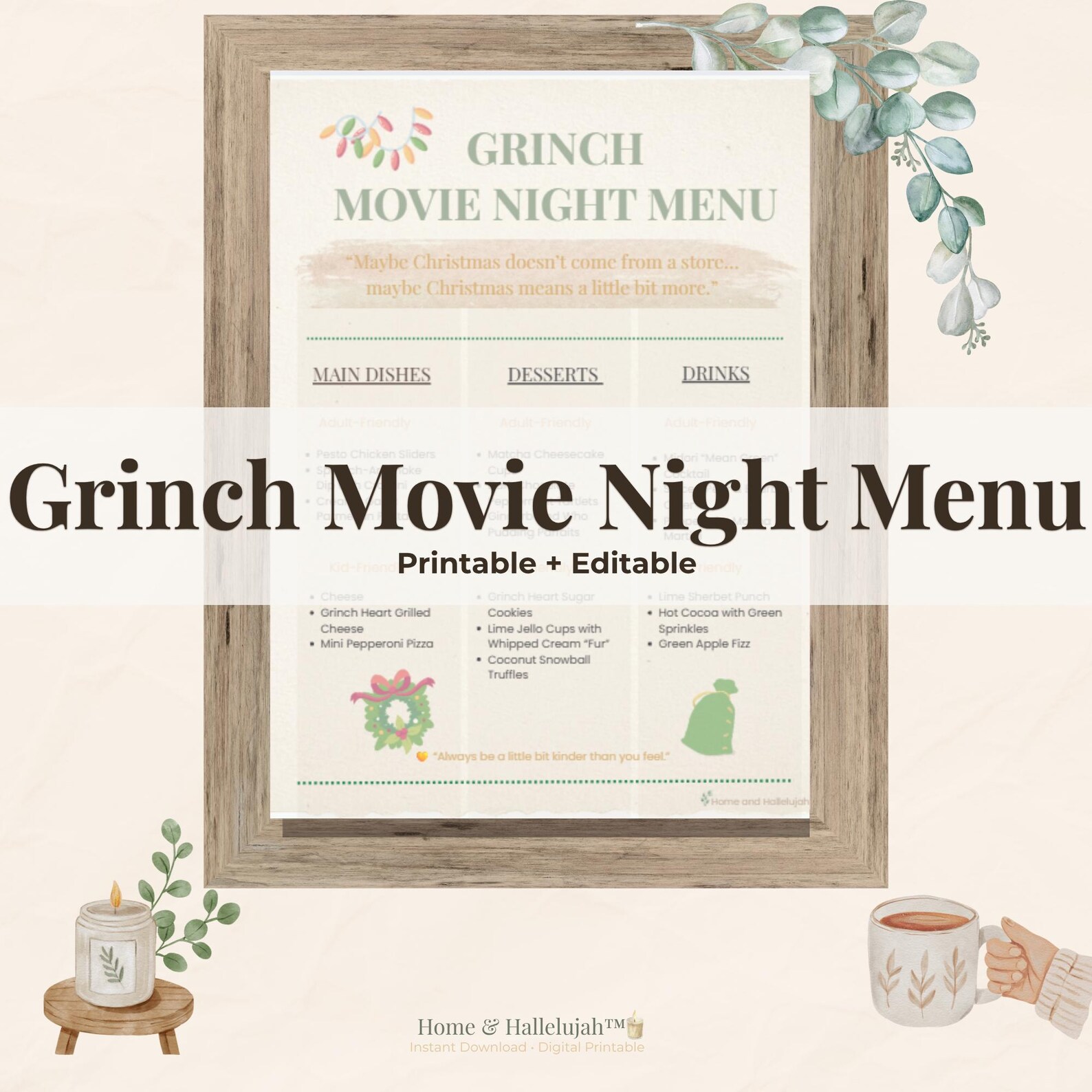 The Grinch Christmas Menu Template – Printable & Editable - Etsy