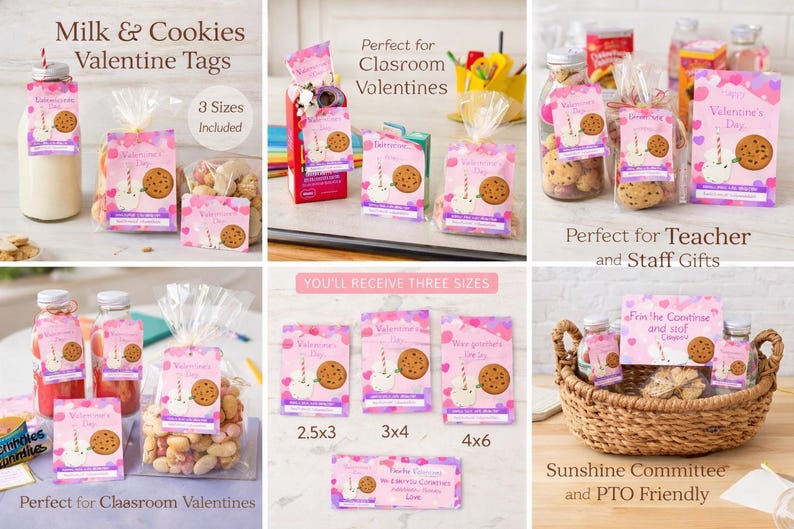 Milk and Cookies Valentine's Day Tags, Printable Gift Tags (PDF ...