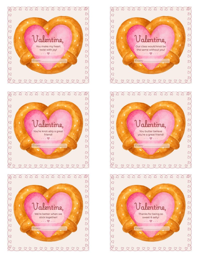 Printable Pretzel Valentine Tags, Classroom Valentines (PDF&PNG) - Etsy