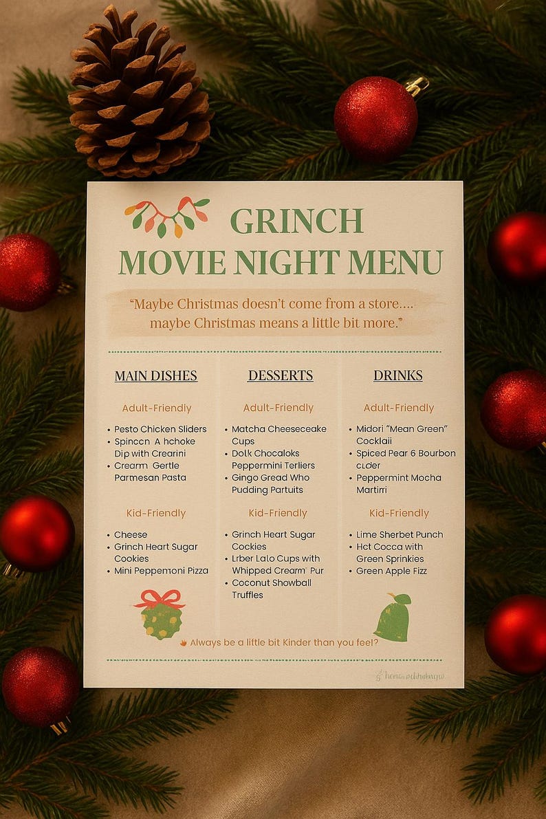 The Grinch Christmas Menu Template – Printable & Editable - Etsy