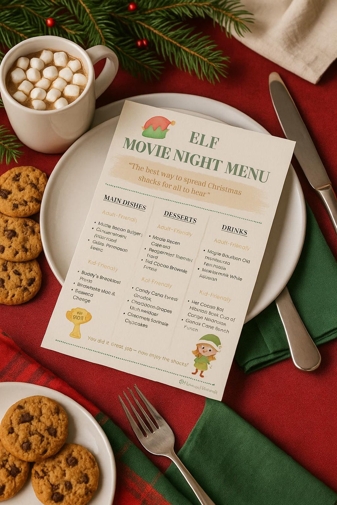 Elf Christmas Menu Template – Printable & Editable - Etsy