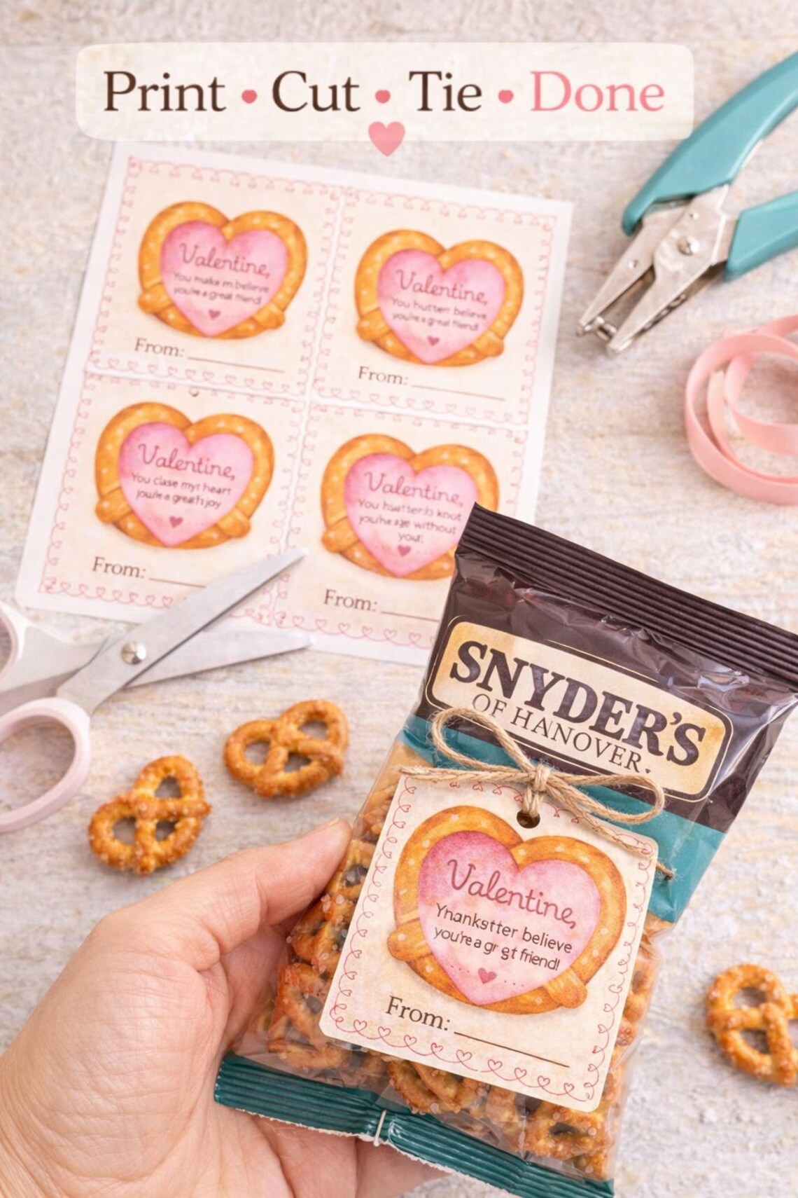 Printable Pretzel Valentine Tags, Classroom Valentines (PDF&PNG) - Etsy