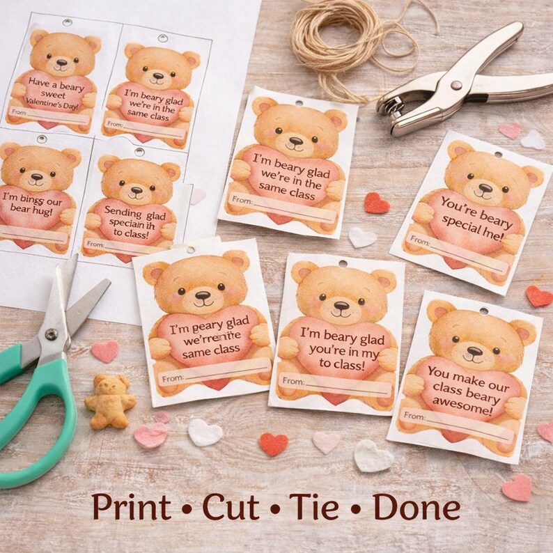 Teddy Grahams Bear Valentine Tags, Printable Classroom Valentines (PDF ...