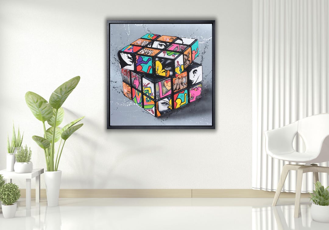 Rubiks Cube Grafftii Printing, Rubiks Cube Graffiti Wall Art, Modern ...