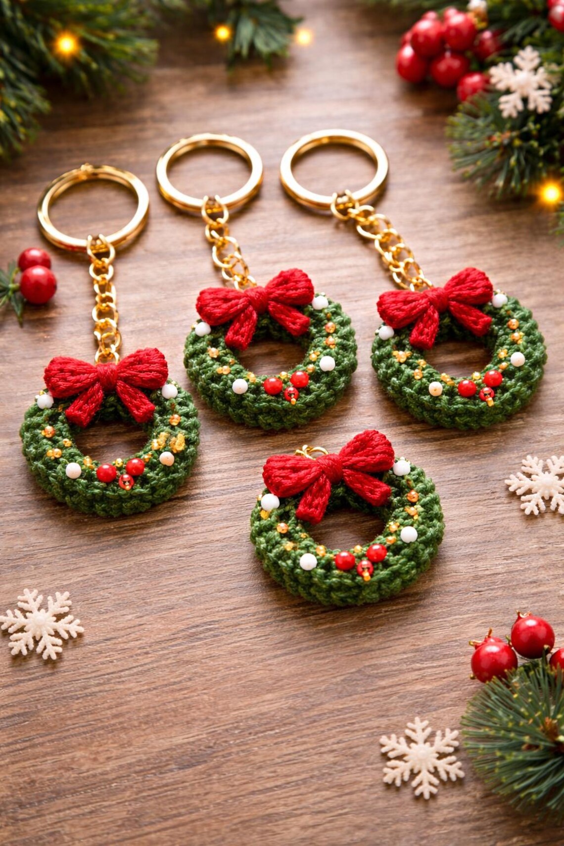 Crochet Christmas Wreath Keychain - Handmade Holiday Accessory - Etsy