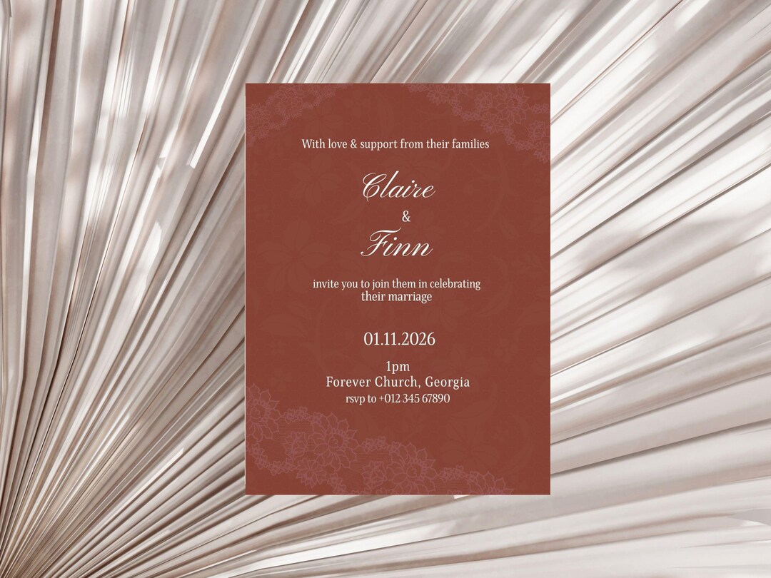 Terracotta Wedding Invitation Template, Lacey Wedding Digitaal Invite ...