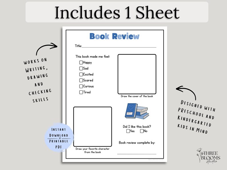 Book Review Reading Log Worksheet for Preschool and Kindergarten - Etsy