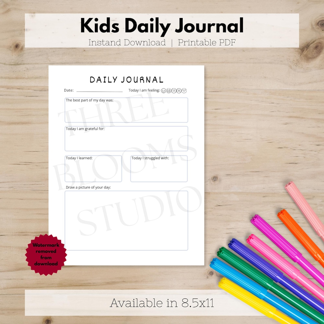 Kids Daily Journal Page Printable Blue | Daily Reflection Sheet for ...