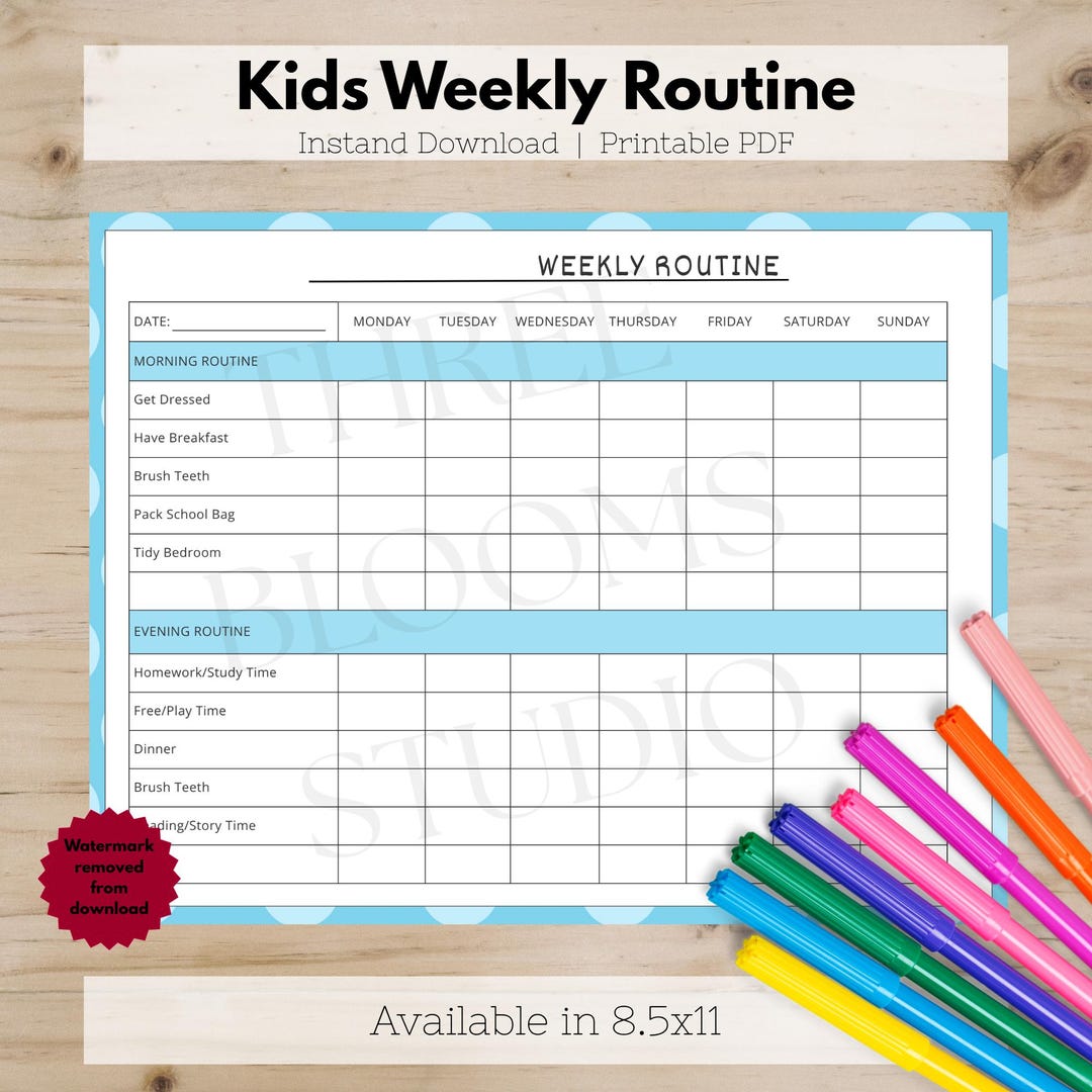 Kids Weekly Routine Chart | Routine for Boys | Printable PDF - Etsy