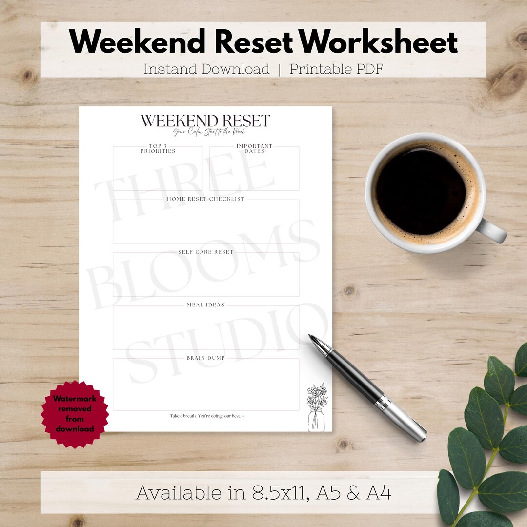 Weekend Reset Worksheet Digital Download Printable - Etsy
