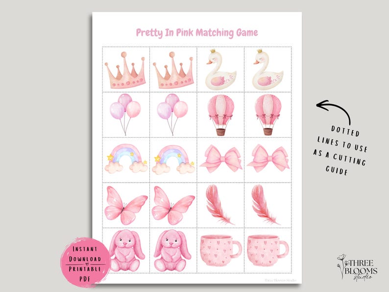 Pretty in Pink Memory Matching Game Printable PDF – Fun Activity for ...