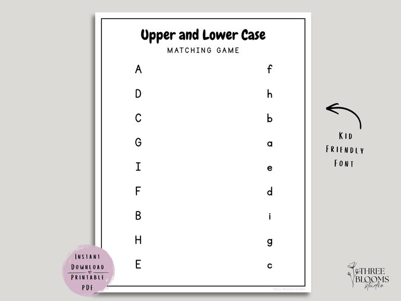 Upper and Lower Case Letters Matching Game | Kindergarten Preschool ...