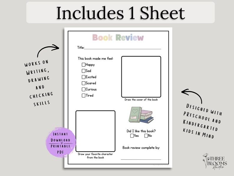 Book Review Reading Log Worksheet for Preschool and Kindergarten - Etsy