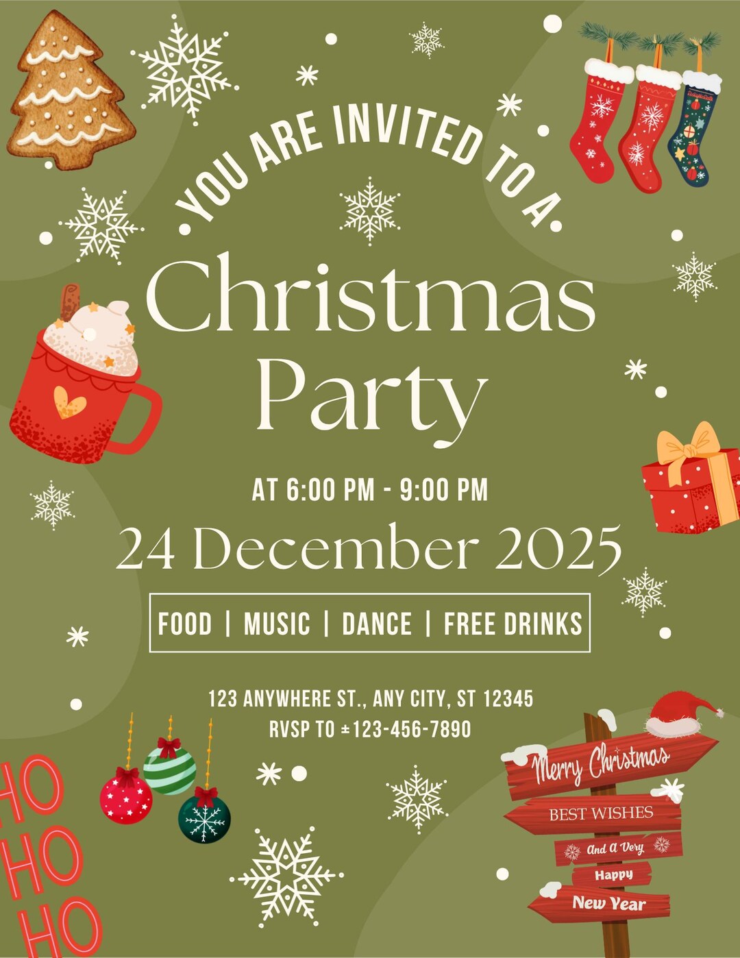 Christmas Party Invitation Template - Etsy