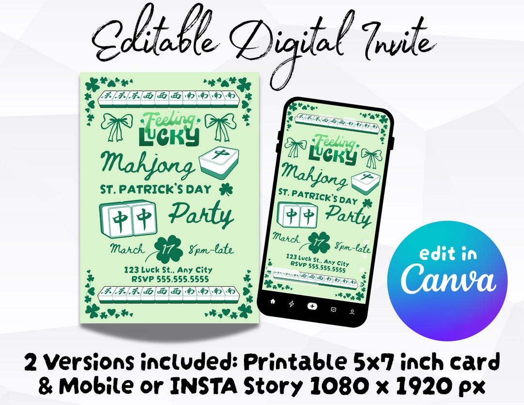 Mahjong Invitation St. Patrick's Day | Editable Canva Template (digital ...