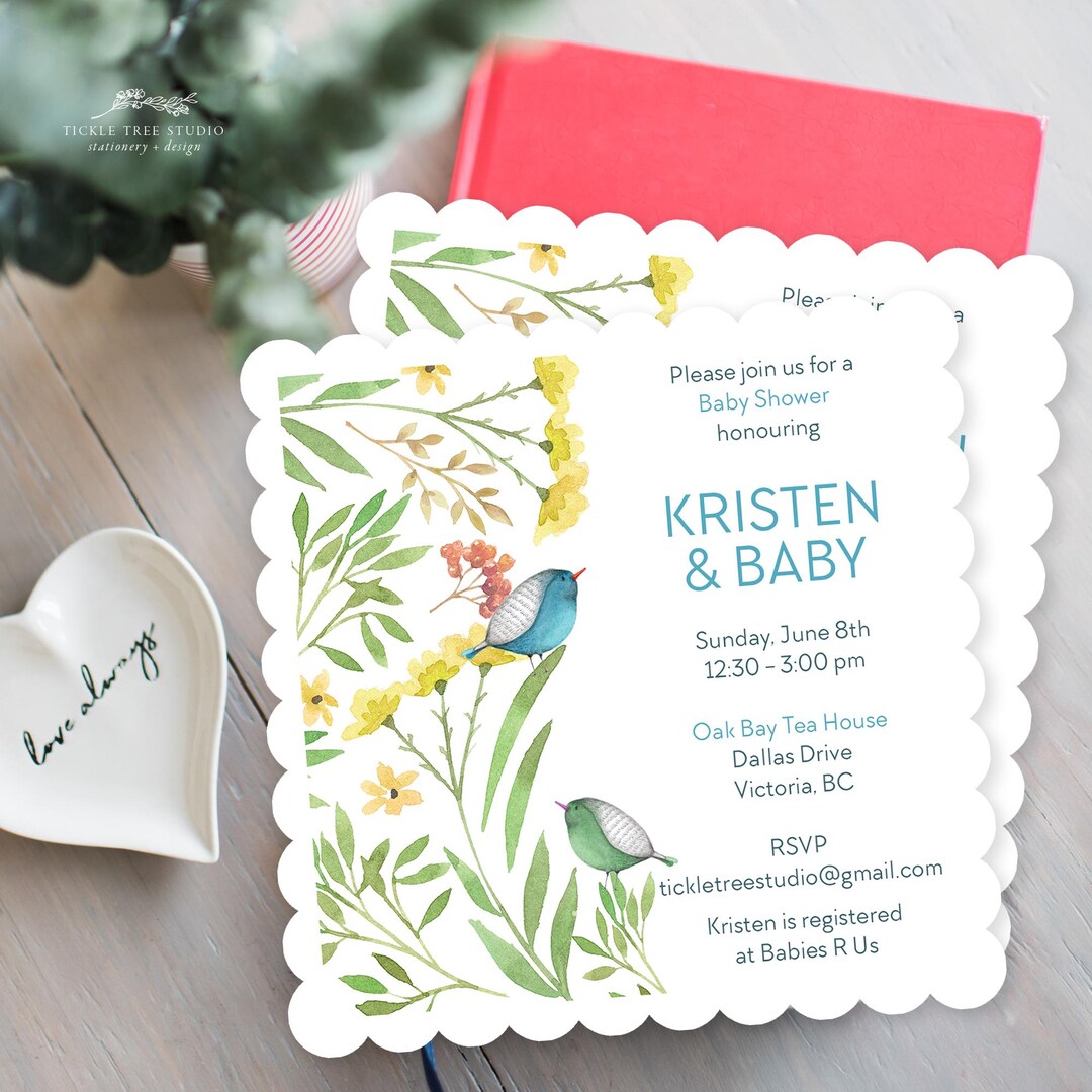 Baby Shower Invitations, Scallop Edging - Garden Theme (K1012) - Etsy