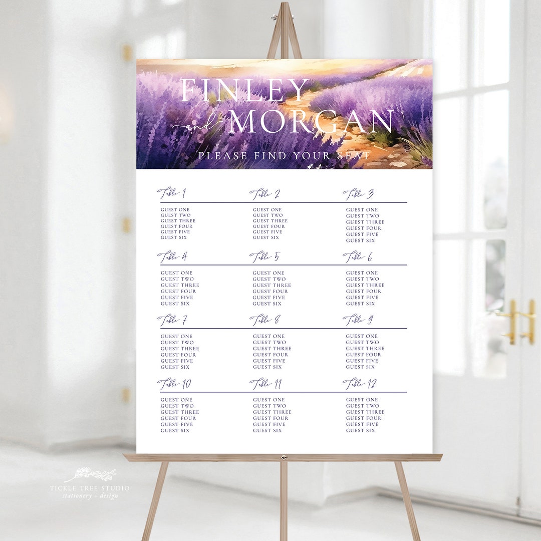 Seating Chart/table Plan Lavender Fields W002 Printed on Foam Board or ...