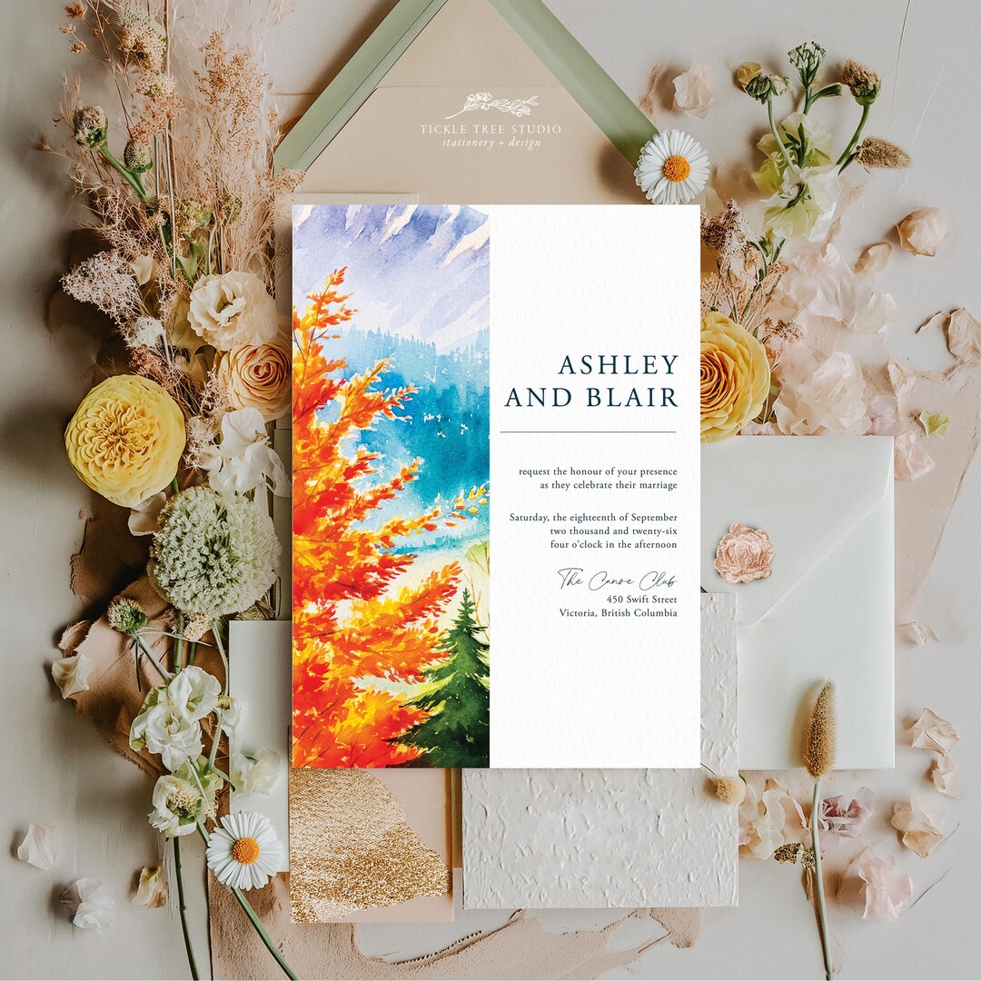 Autumn Landscape Wedding Invitation Suite, Nature Invite Set, Fall ...