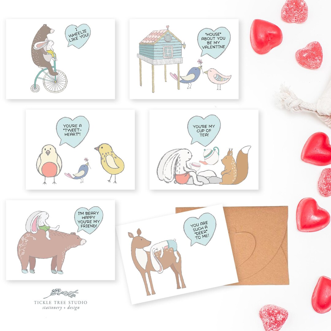 INSTANT DOWNLOAD - Printable Valentine's Day Cards, Fun Woodland ...