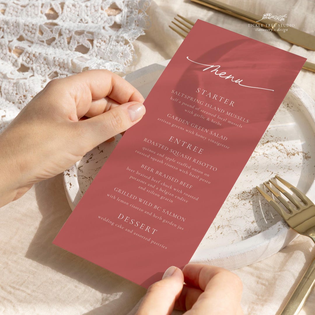 Personalized Printable Menu Cards Arabella Garden W011 Reception, Table ...
