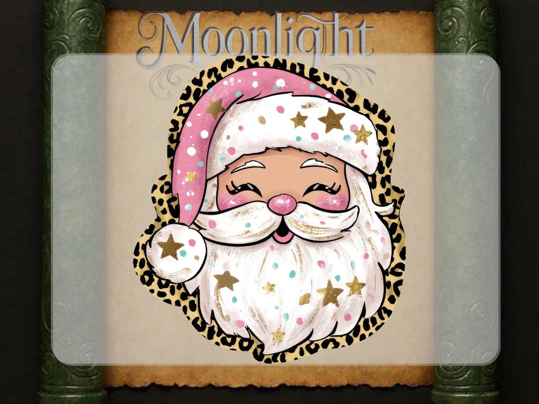 Cute Pinky Santa Face DTF Press,girly Leopard Santa Christmas Ready to ...