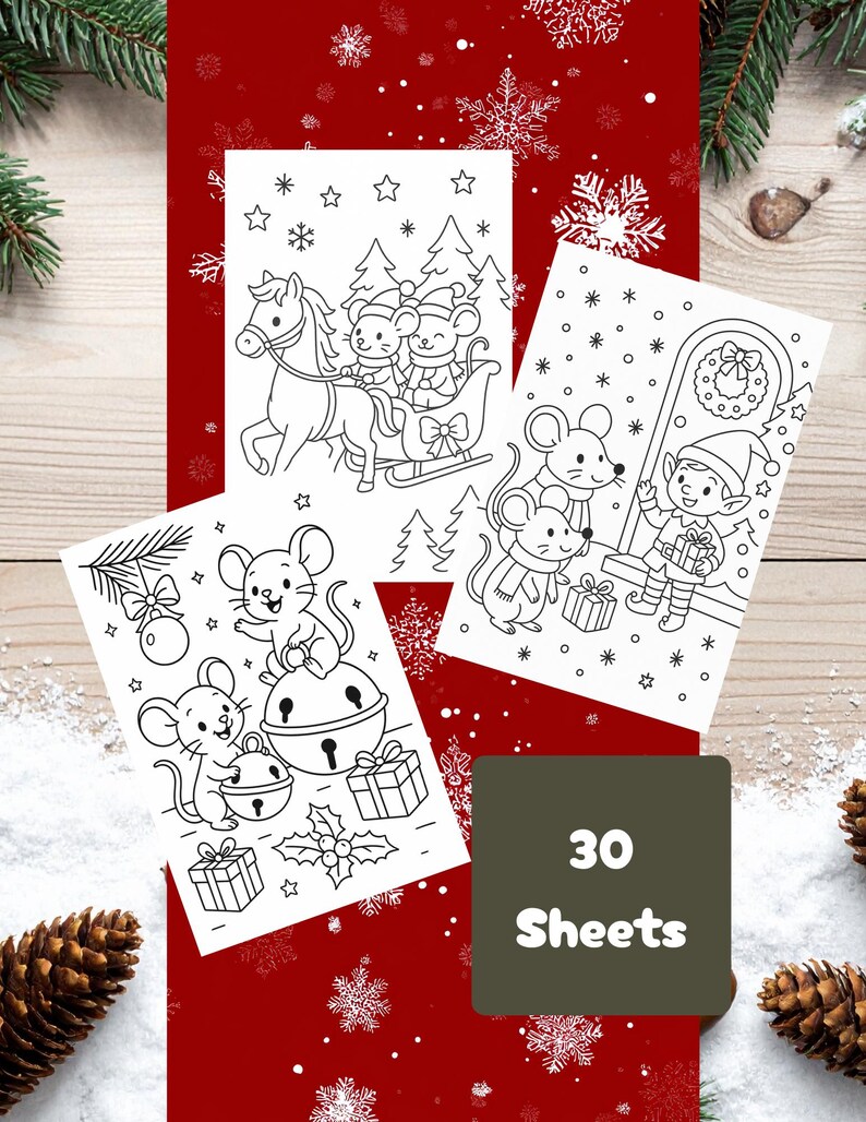 30 Christmas Winter Coloring Sheets, Printable Holiday Pages for Adults ...