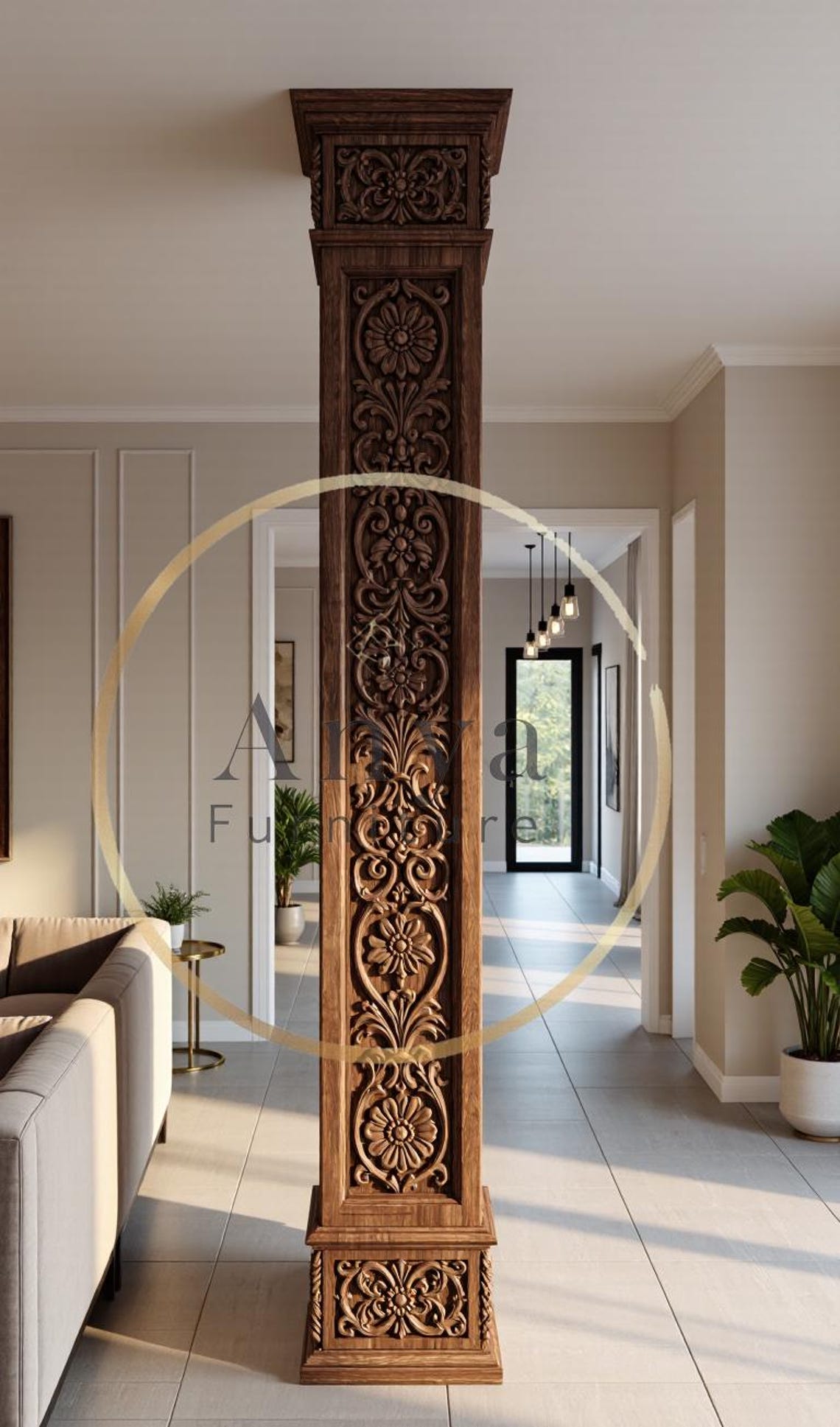 Columna de madera tallada a mano / Poste arquitectónico floral de ...