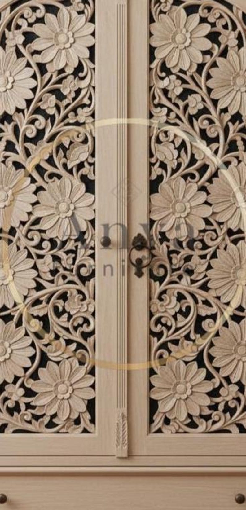 Hand Carved Floral Wardrobe • Solid Wood Almirah With Intricate Flower ...