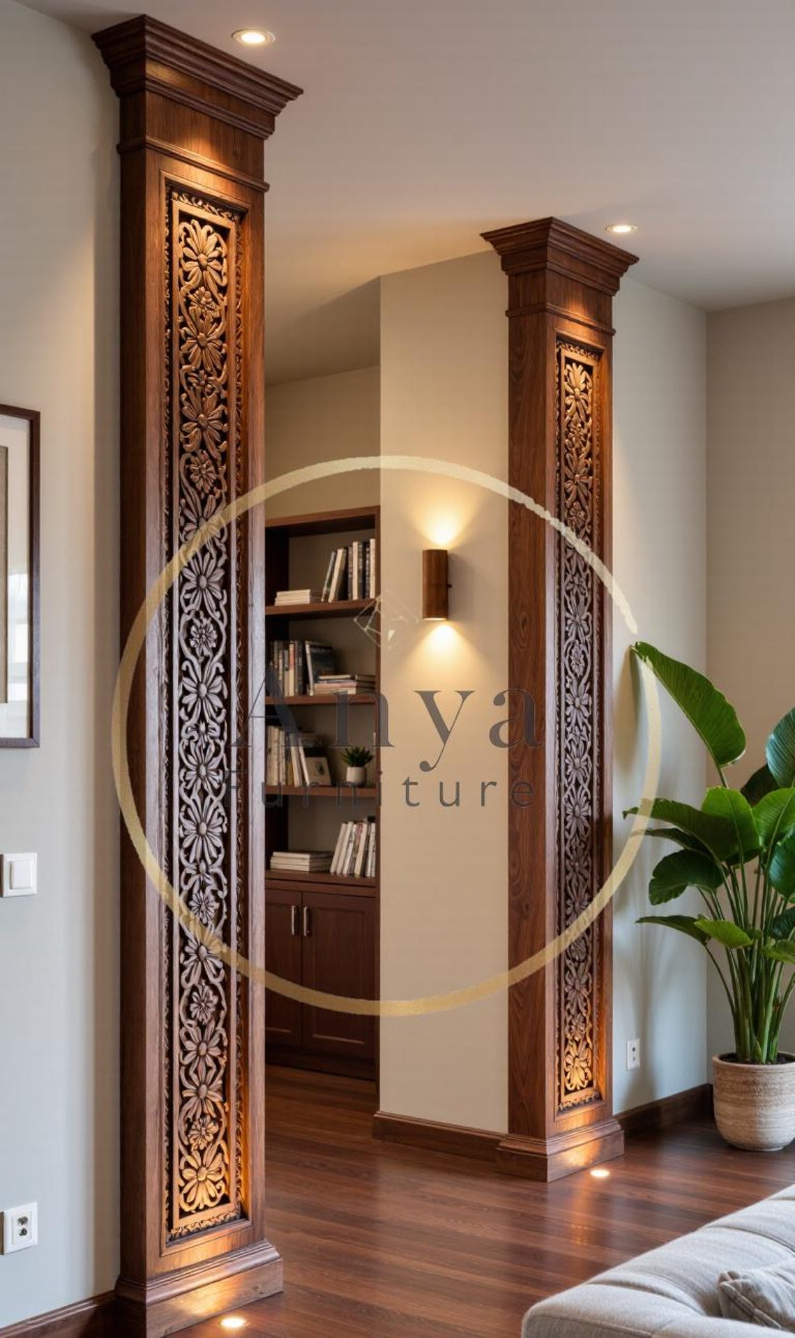 Hand Carved Wooden Columns | Solid Wood Floral Architectural Pillars ...