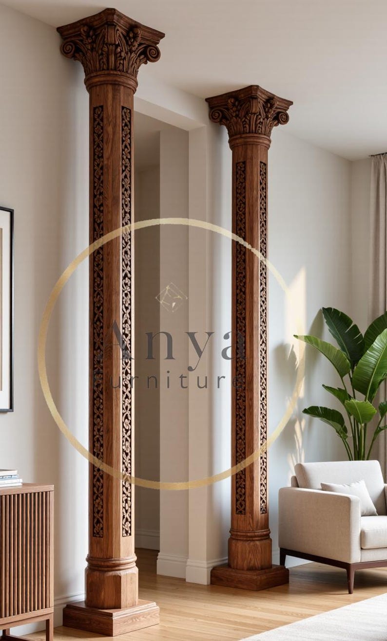 Hand Carved Wooden Columns Set of 2 | Solid Wood Corinthian Style ...