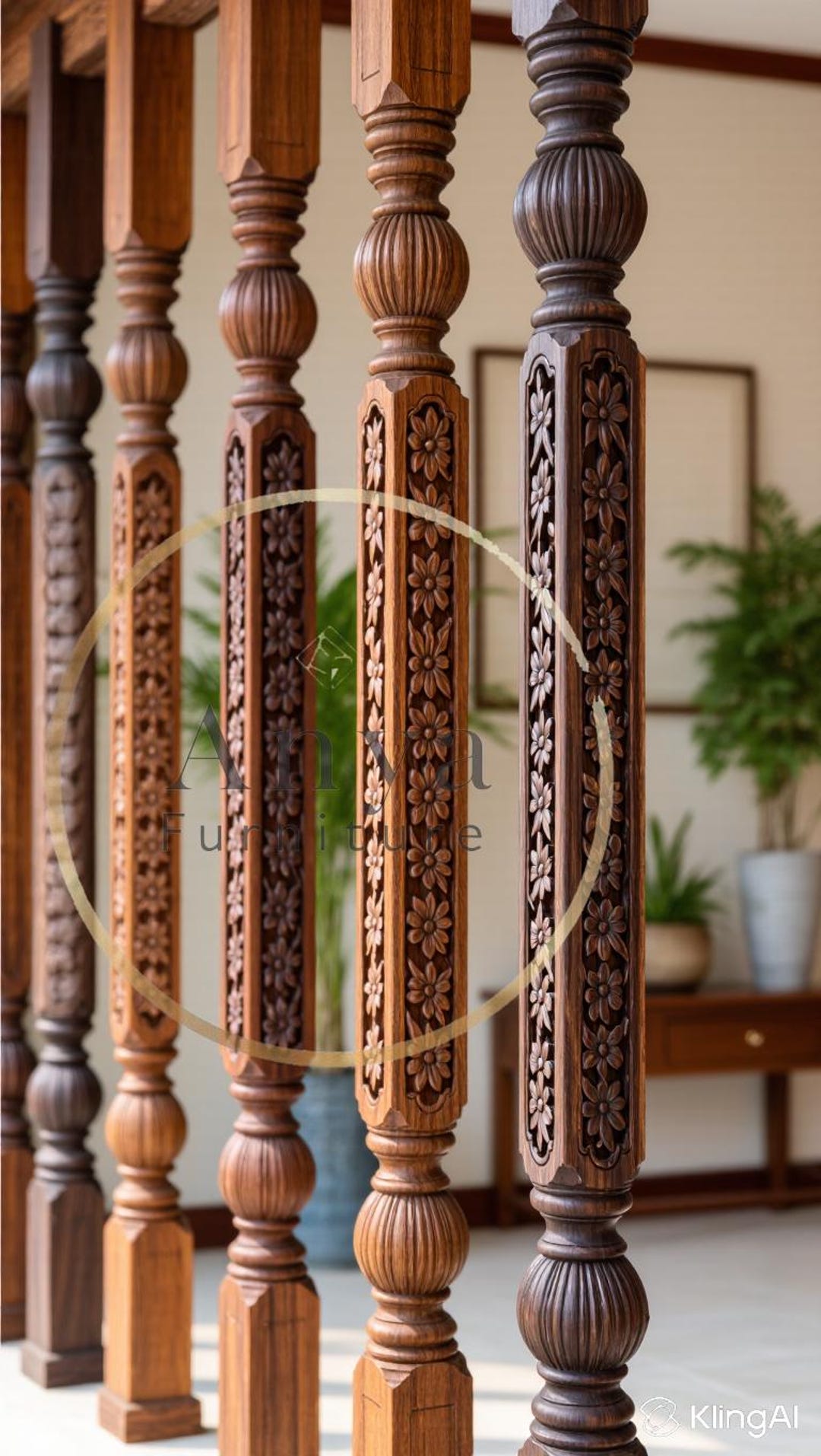 Hand Carved Wooden Columns | Solid Wood Floral Carved Pillars ...